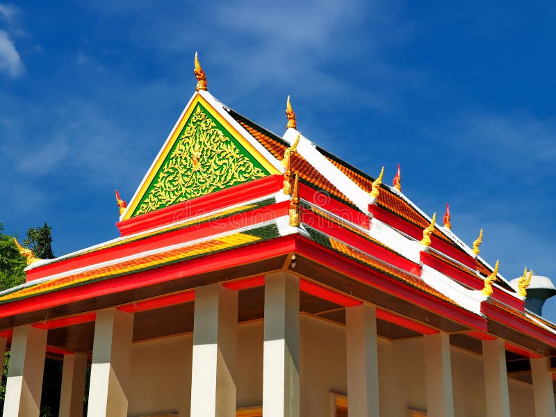 Peaceful Thai Temple Soaring into Blue Sky Stock Image - Image of ...