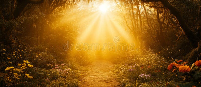 A Peaceful Trail Illuminated by the Golden Hour Light, Meandering ...