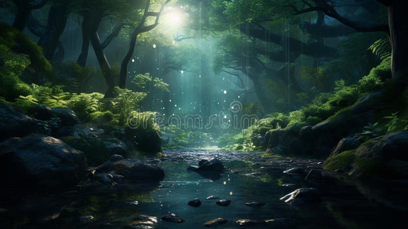 Peaceful and Tranquil Forest Setting, AI-generated. Stock Illustration ...