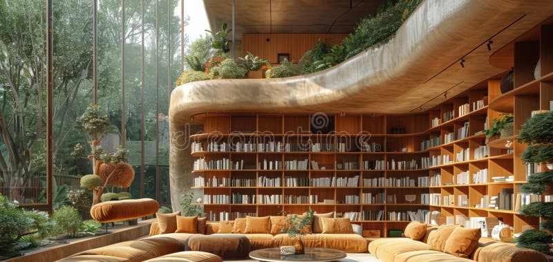 Peaceful and Tranquil Library Space with a Focus on Natural Materials ...
