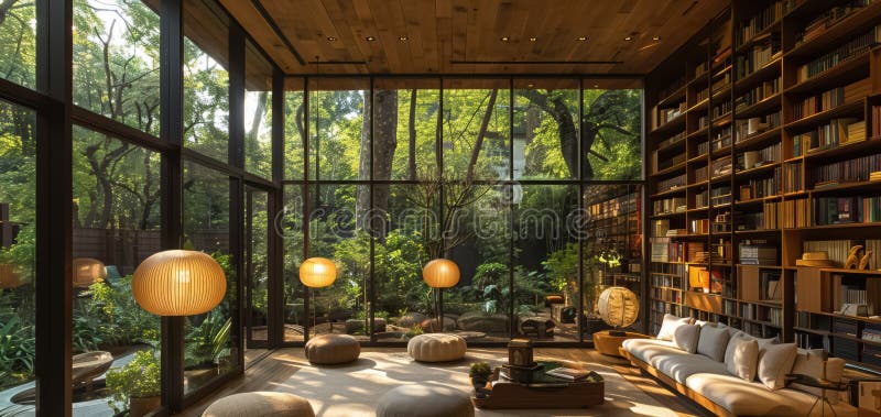 Peaceful and Tranquil Library Space with a Focus on Natural Materials ...