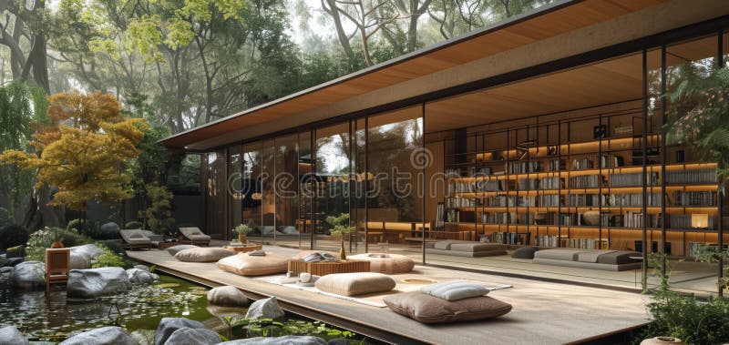 Peaceful and Tranquil Library Space with a Focus on Natural Materials ...