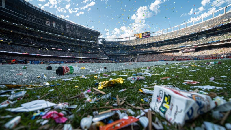 The Peaceful View of an Empty Stadium after an Event with the Remains ...