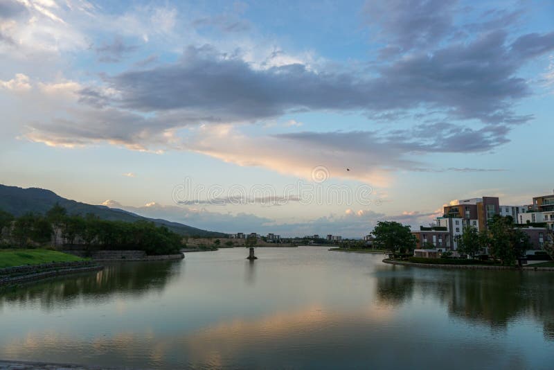 Peaceful View at the Sky Reflecting on the River by the Town Stock ...