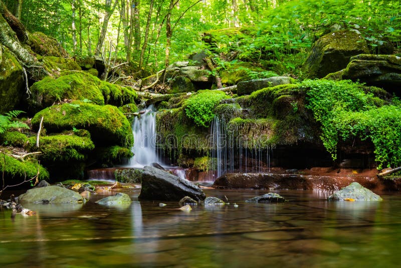 Peaceful View of Summer River Flowing through the Green Rocks Stock ...