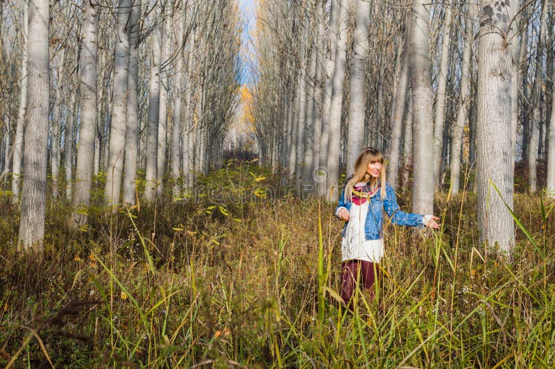 Peaceful Walk through the Forest Stock Image - Image of model, grey ...