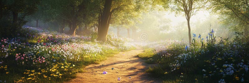 A Peaceful Walk through a Spring Forest, Where Wildflowers and Budding ...