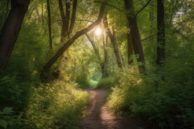 Peaceful Walk through the Woods, with Sunlight Filtering through the ...