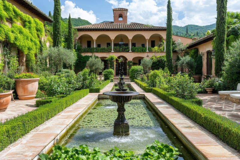 Peaceful Water Flowing through Lush Greenery Creates a Serene Garden ...