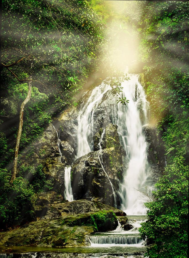 Peaceful waterfall stock photo. Image of beautiful, green - 81841258