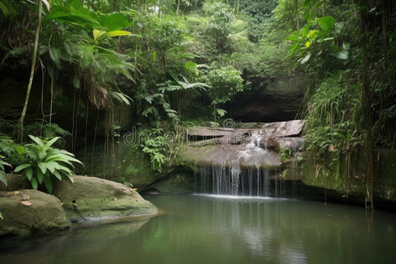 Peaceful Waterfall, Surrounded by Lush Greenery, in Serene and Tranquil ...