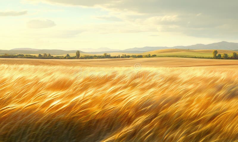 Peaceful Wheat Field, Golden Waves, Open Land, Soft Sunlight Stock ...