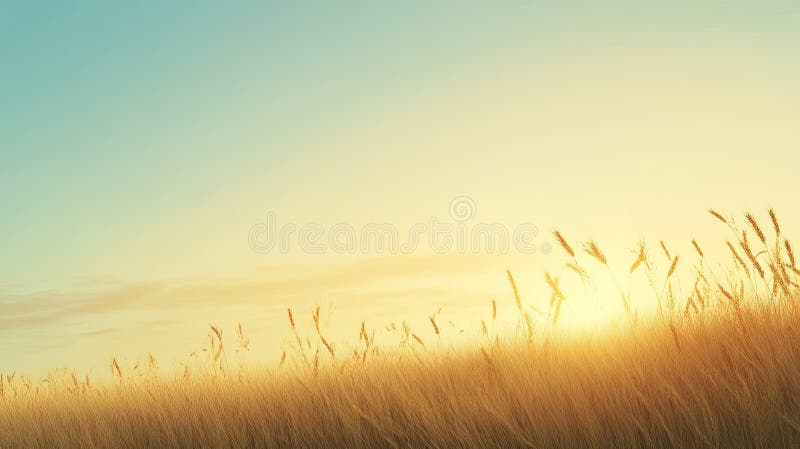 A Peaceful Wheat Field at Sunset with Golden Light and Space in the Sky ...