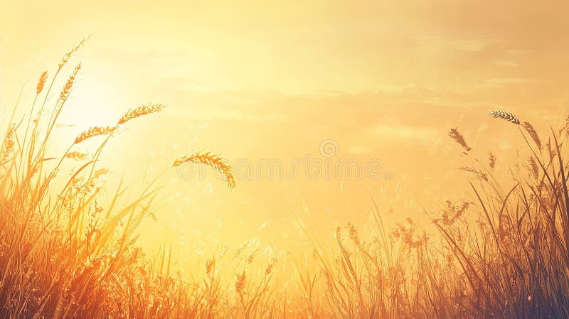 A Peaceful Wheat Field at Sunset with Golden Light and Space in the Sky ...