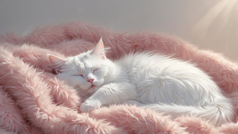 Peaceful White Cat Sleeping Soft Pink Furry Blanket Stock Photos - Free ...