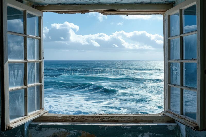 A Peaceful Window View Capturing the Boundless Sea, Where the Azure ...