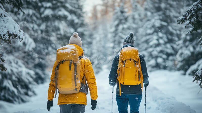 Peaceful Winter Hike through Snow-Covered Forest Stock Photo - Image of ...
