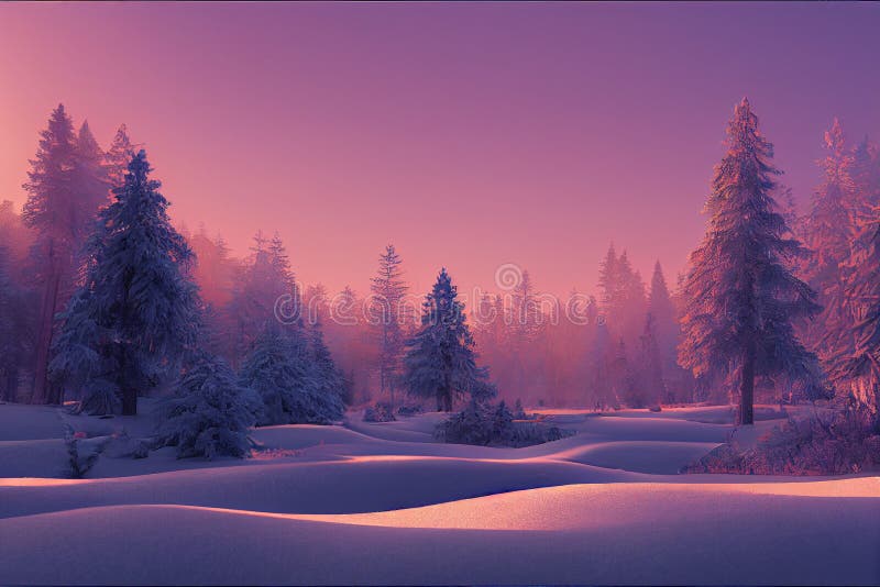 Peaceful Winter Landscape with Trees during Sunset Stock Image - Image ...