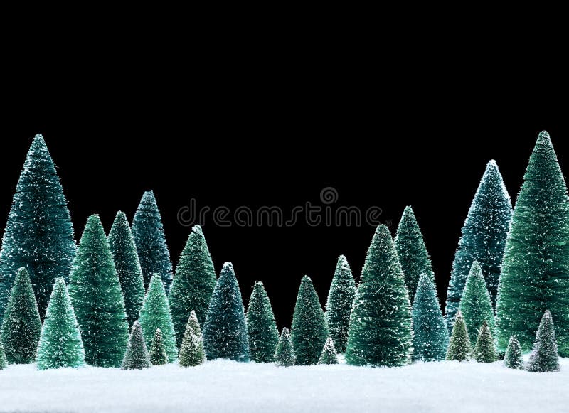 Peaceful Winter Scene with Miniature Snow Covered Trees on Glittering ...