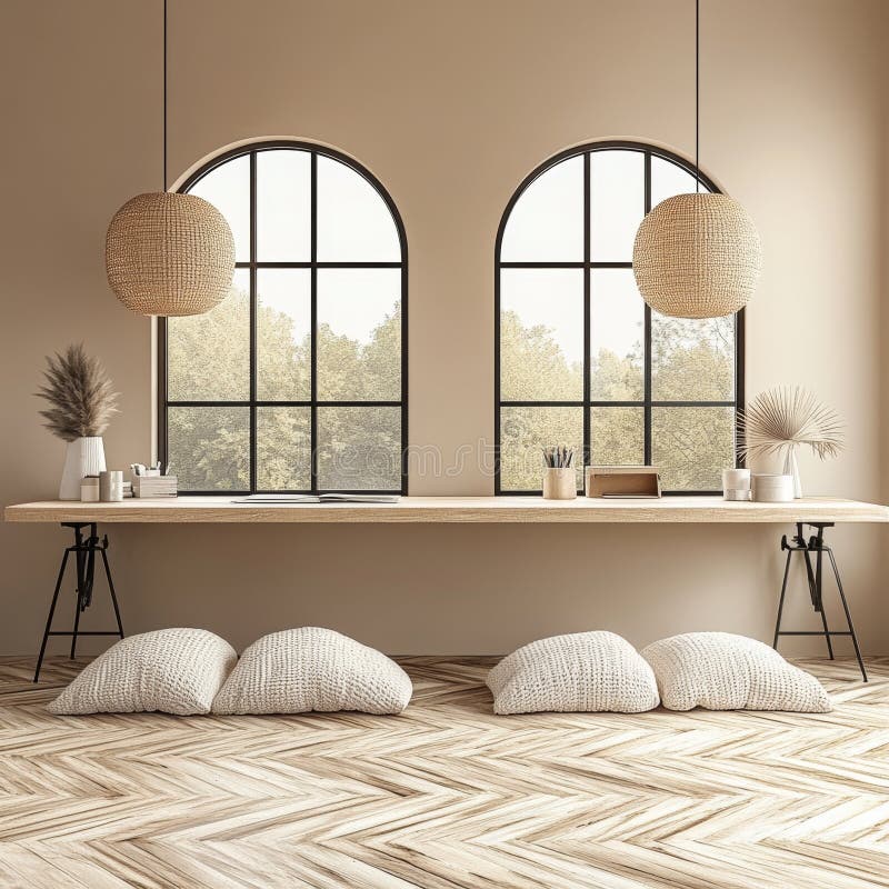 Peaceful Workspace Featuring Expansive Windows and Sunlight Stock Photo ...