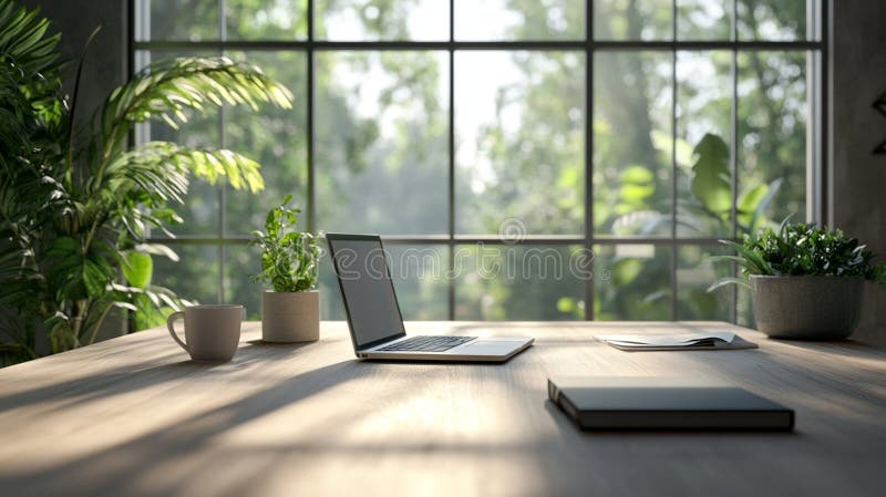 Peaceful Workspace with Natural Greenery and Sunlight for Business ...