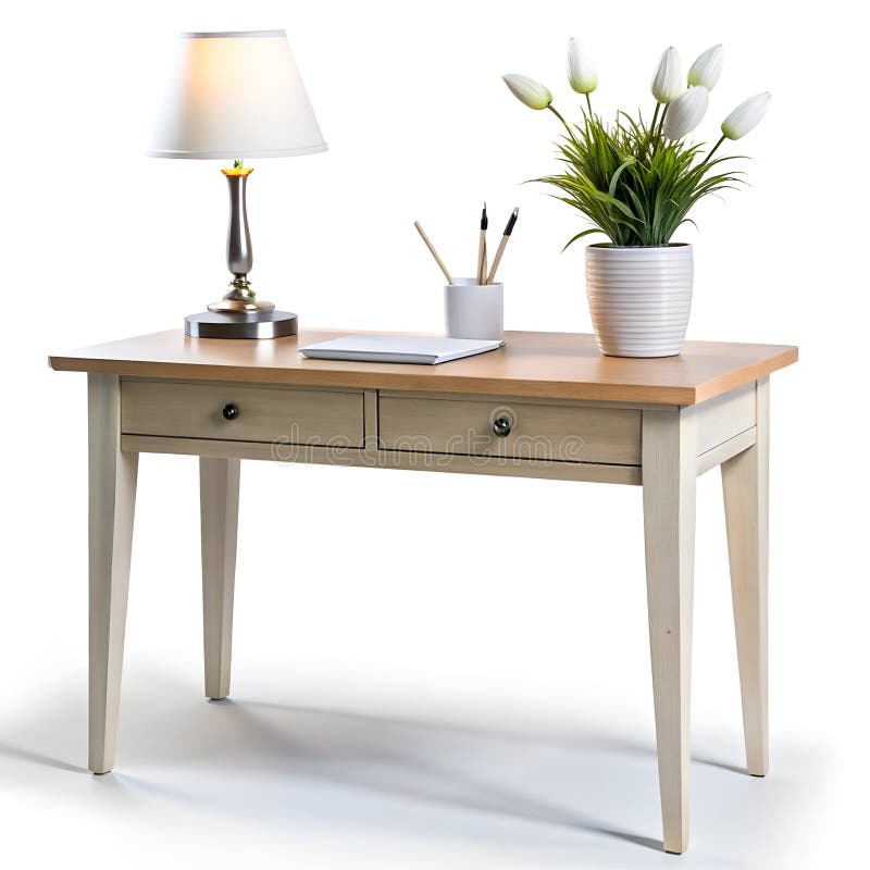 Peaceful Writing Table Isolated on White Background, Workspace Stock ...