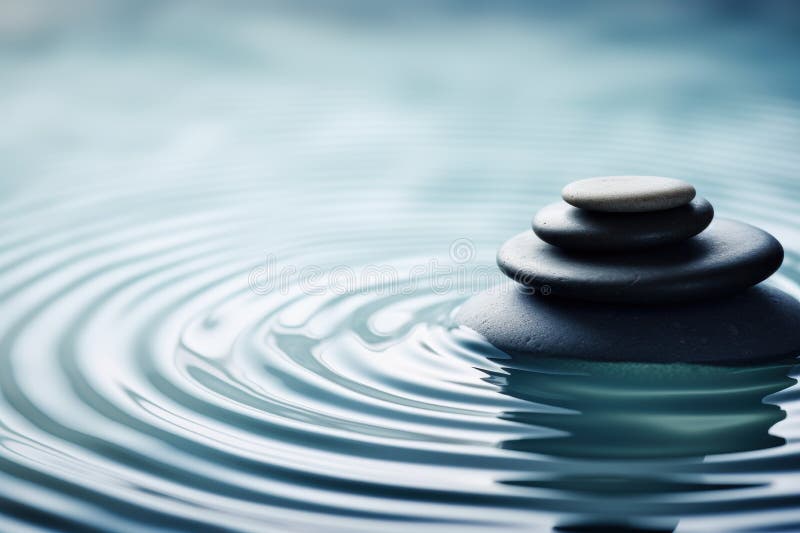 Peaceful Zen Garden with Stacked Stones in Rippling Water Stock ...