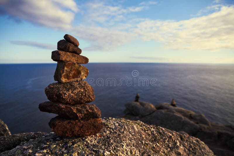 Stone Stack in Front of the Ocean Stock Photo - Image of balance ...