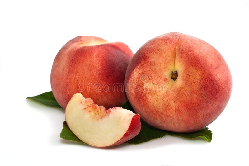 Beautiful Whole Peach and Split on White Stock Image - Image of leaf ...