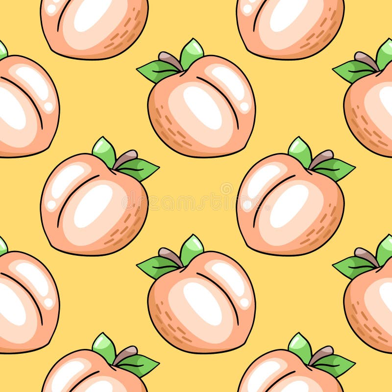 Peach or Apricot, Vector Seamless Pattern in the Style of Doodles, Hand ...