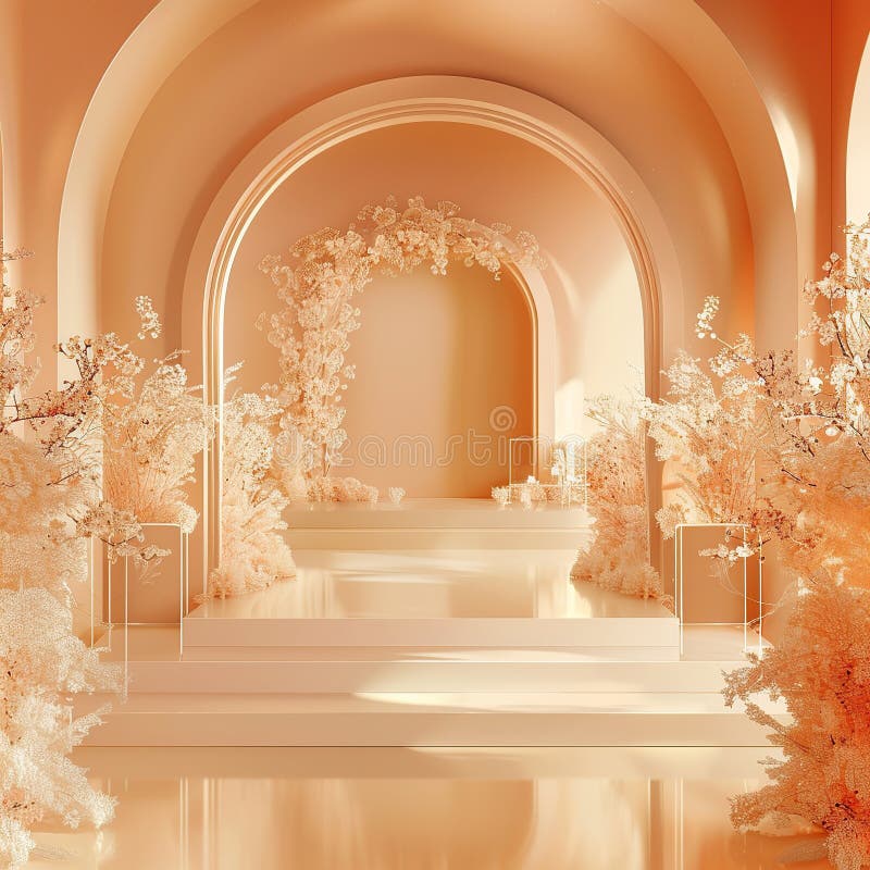 Peach Archway Backdrop with Floral Decor and Podium Stock Illustration ...