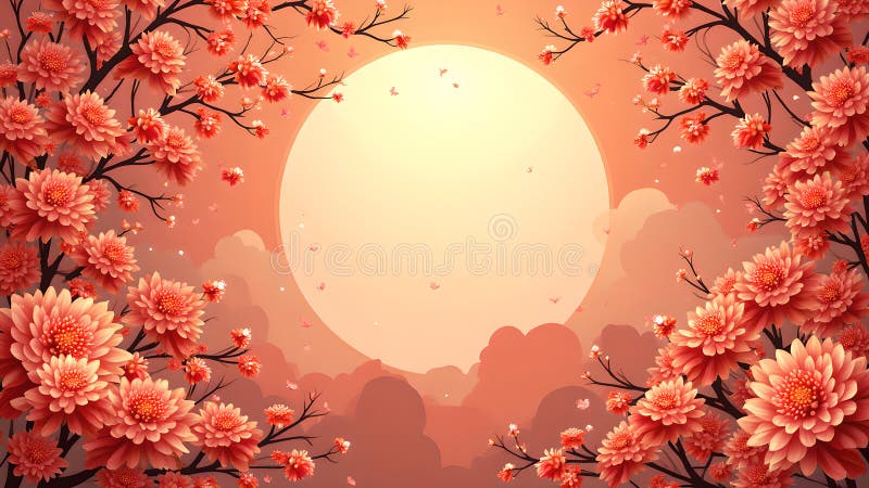 Peach Blossom Spring Moon Background Stock Illustration - Illustration ...