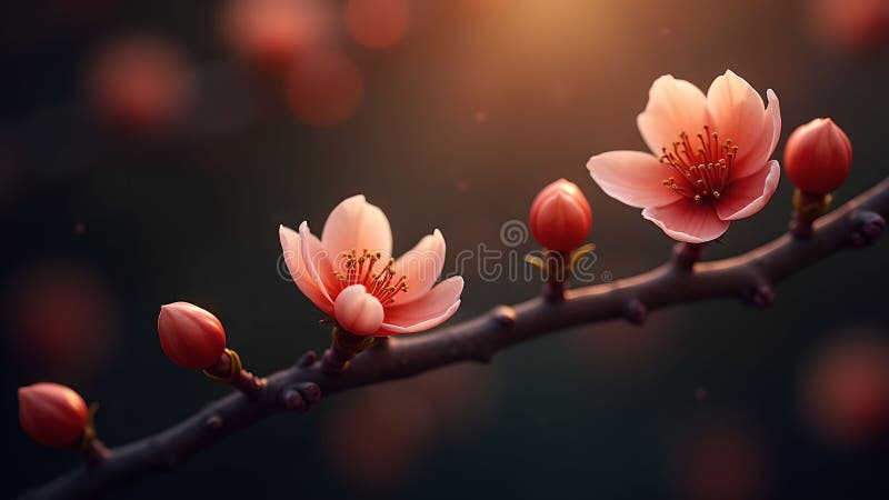 Peach Blossoms Branch Spring Season Macro View Stock Illustration ...