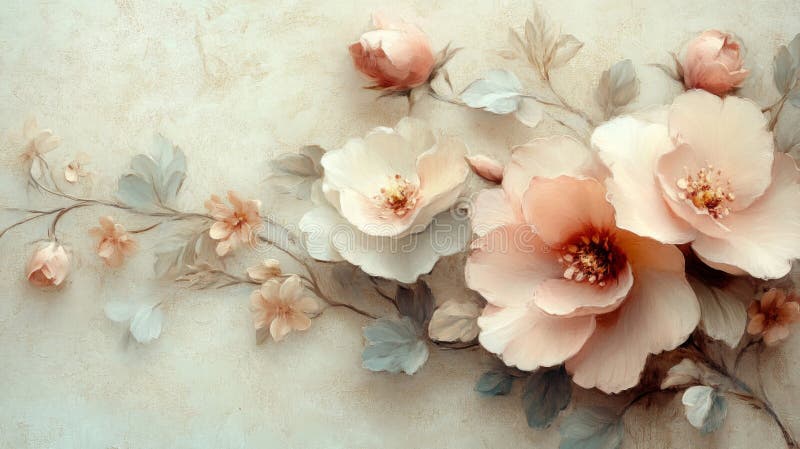 Peach and Blush Roses Floral Arrangement on Beige Background Stock ...