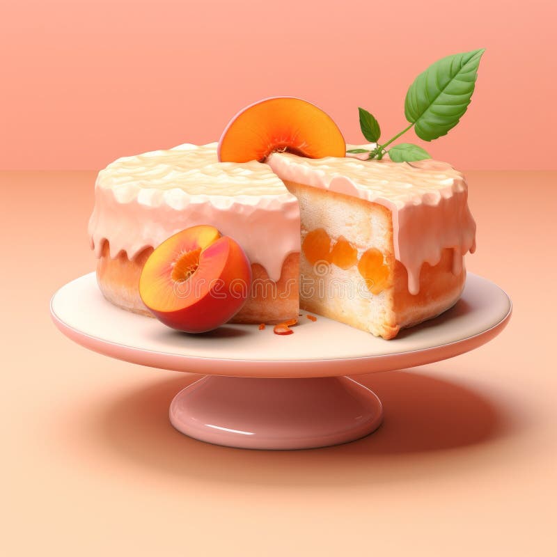Dreamlike 3d Render of Peach Cake on Cake Plate Stock Illustration ...