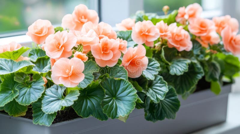 Peach Colored Begonias Thriving in Window Box Stock Photo - Image of ...