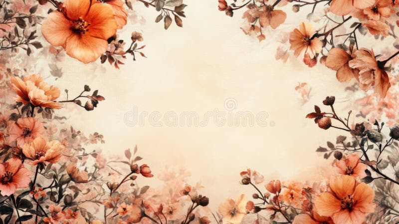 Peach Colored Flowers Frame Artistic Floral Design Stock Illustration ...