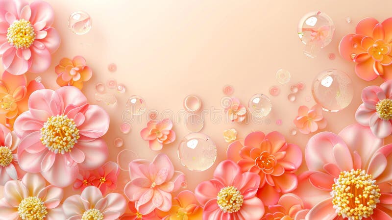 Peach Colored Flowers with Transparent Spheres and Light Reflections on ...