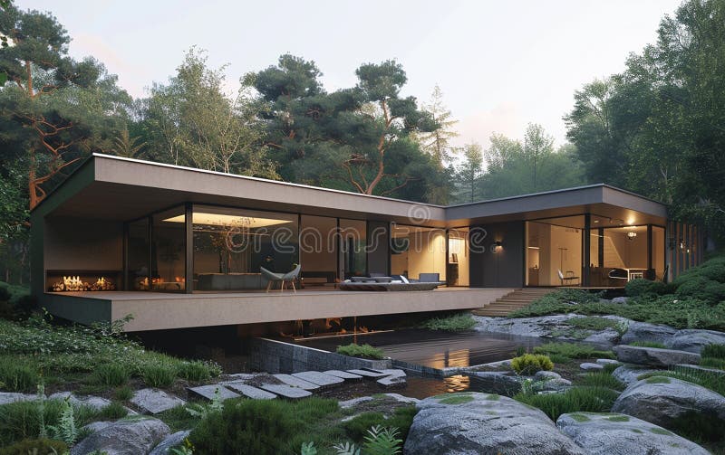 Peach-Colored Modern Single-Story House -Generative Ai Stock Photo ...