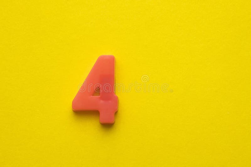 Peach Colored Number Four (4) - Plastic Digit on Yellow Foamy ...