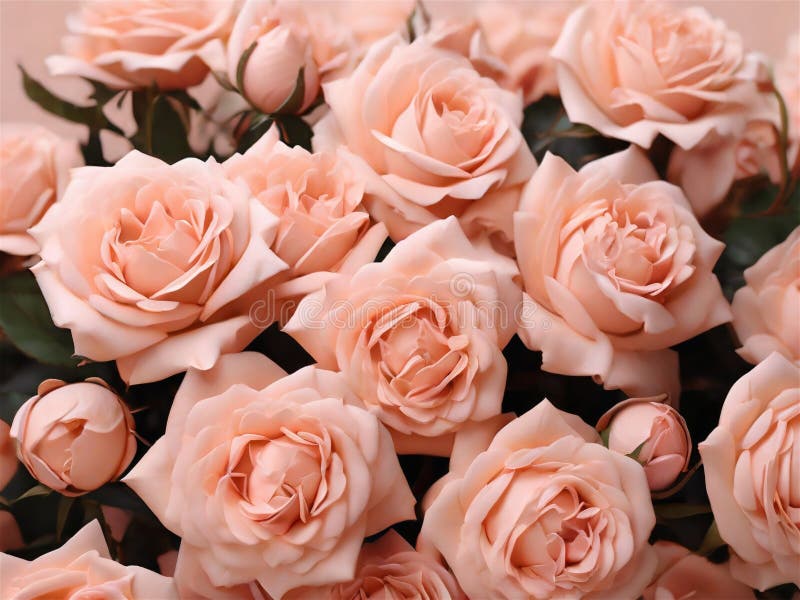 Peach Colored Roses Flat Lay Background Stock Image - Image of beauty ...