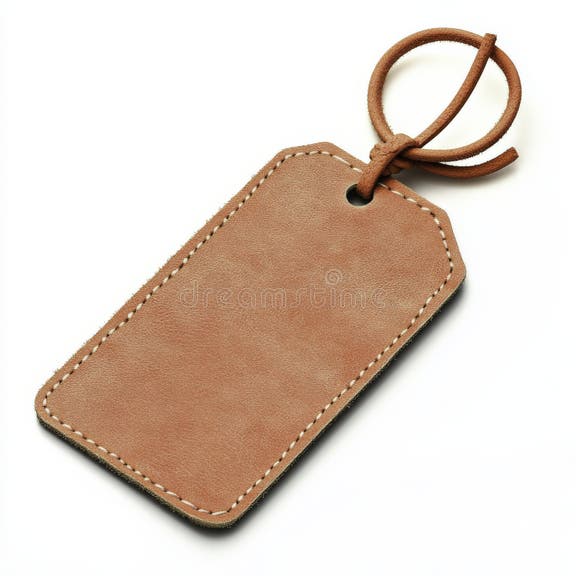 Peach-colored Suede Tag with Stitching, Thin String Loop, Isolated on ...