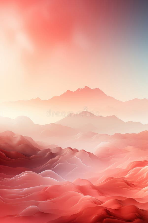 Peach Coral Abstract Mountain Landscape on Sunset Background Stock ...