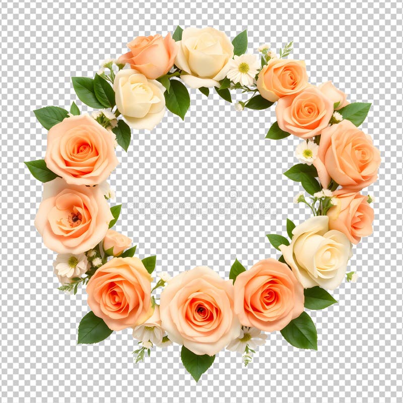 Peach and Cream Roses Circle Frame with Transparent Background Stock ...