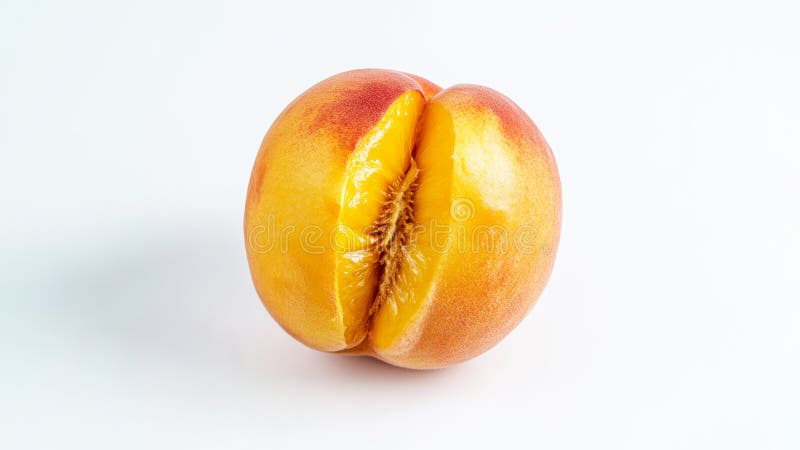 Peach Cut in Half Revealing the Pit, Isolated on a White Background ...