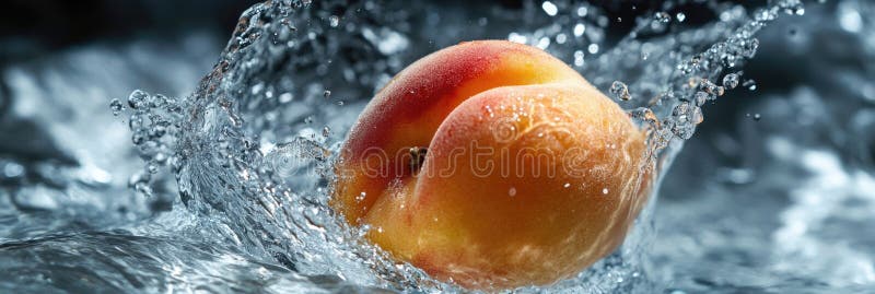 A Peach is Floating in a Pool of Water Stock Photo - Image of delicious ...