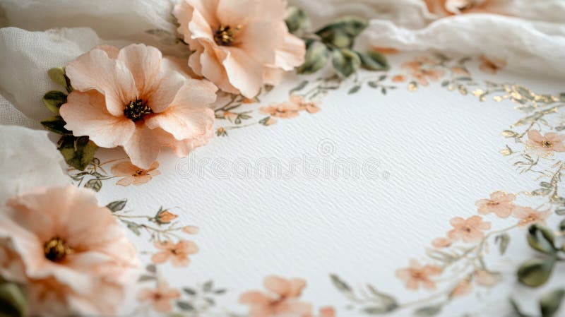 Peach Flowers and Lace Frame on White Background Stock Illustration ...