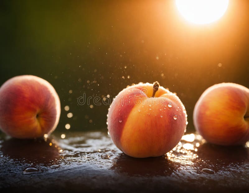 Peach, Fruit, Macro, Portrait. Fresh Peach with Water Drops Stock ...