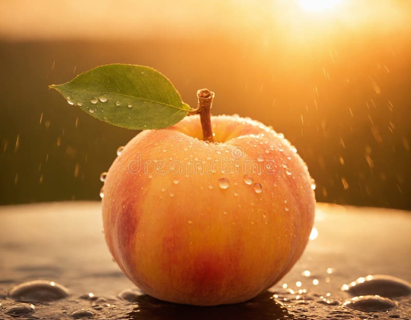 Peach, Fruit, Macro, Portrait. Fresh Peach with Water Drops Stock ...