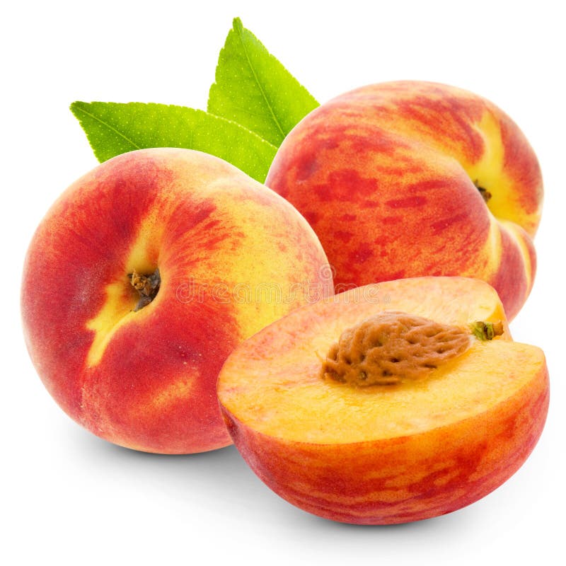 Beautiful Whole Peach and Split on White Stock Image - Image of leaf ...